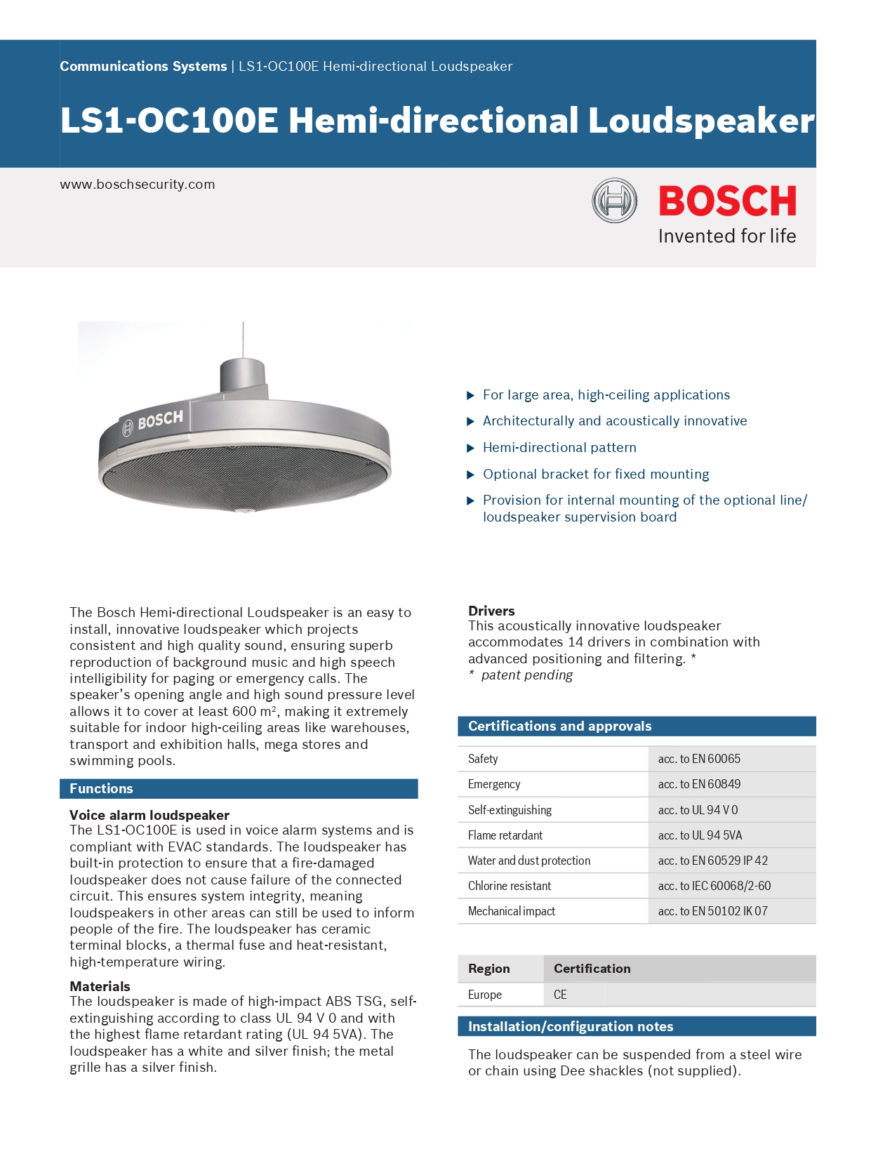 產品資訊 – BOSCH 活動中心專用喇叭